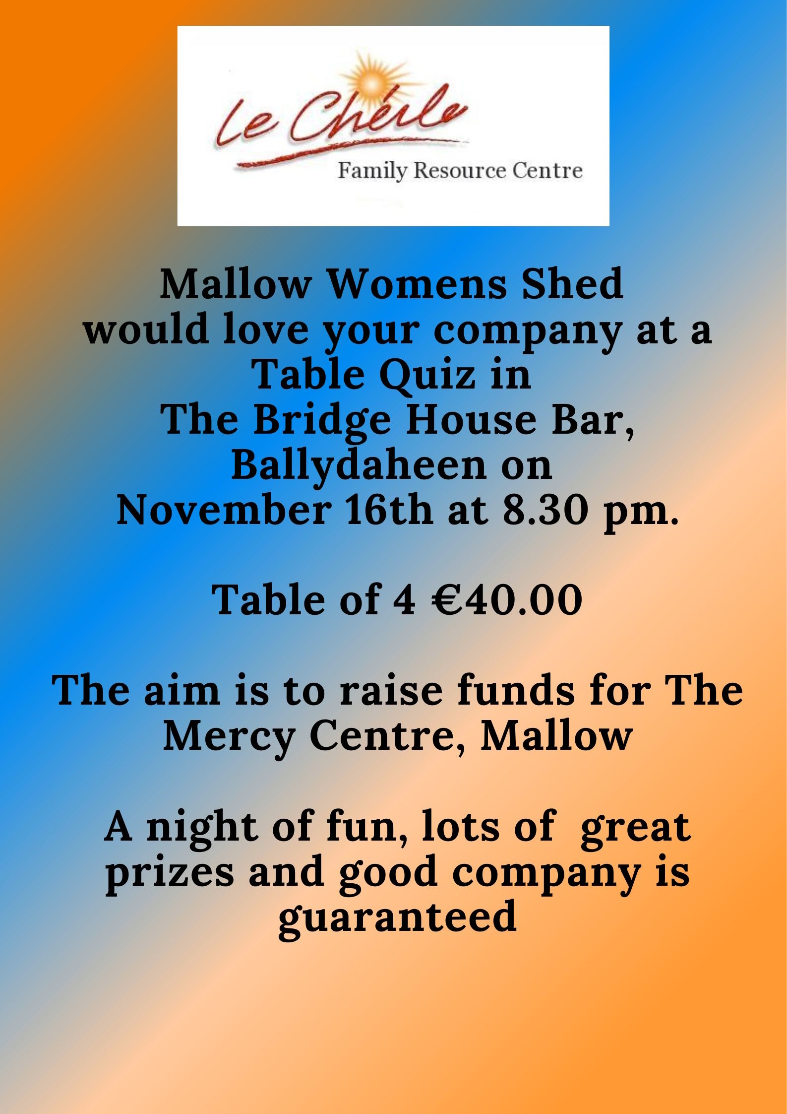 Table Quiz Nov 16th - Le Cheile Family Resource Centre